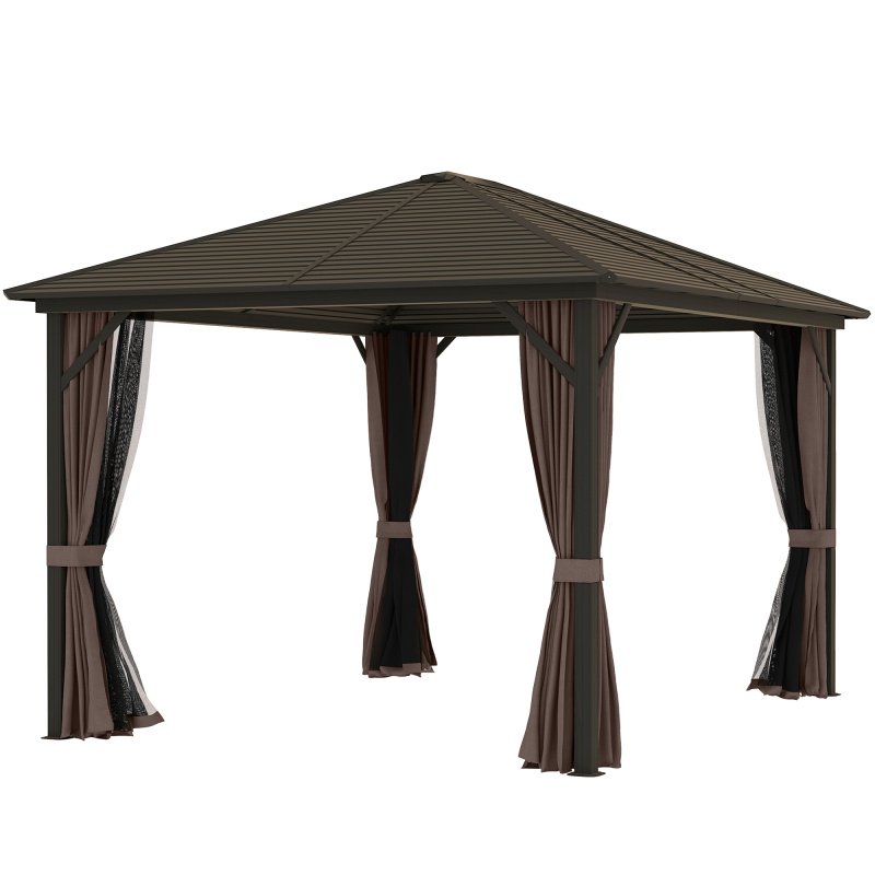 10 X 12 Hardtop Gazebo With Curtains And Netting, Gazebo Canopy With ...